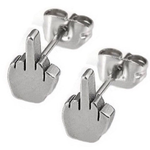 Jewelry | Stainless Steel Middle Finger Studs | Poshmark